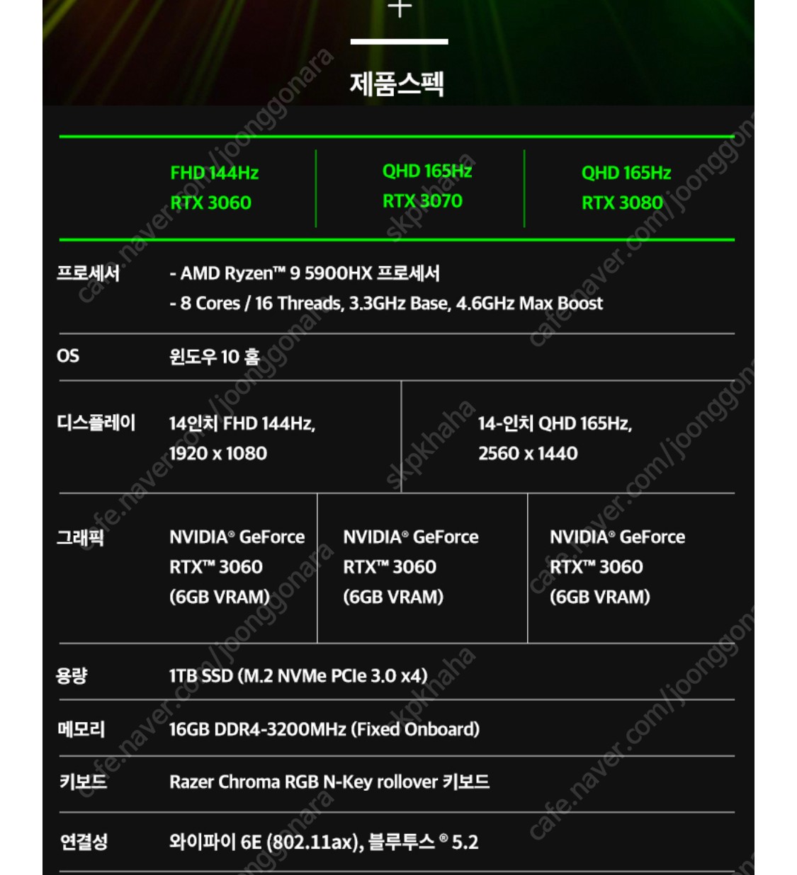 Razer blade 14 3070 팝니다 (220->... | 노트북/넷북 | 중고나라