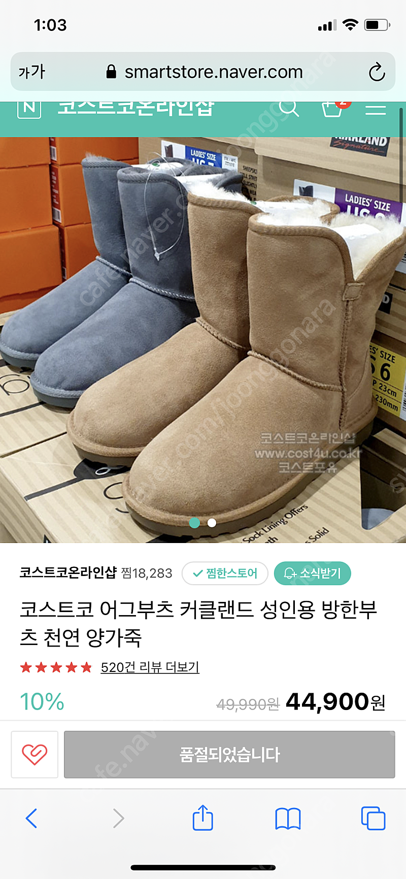 코스트코 어그부츠 여성신발 중고나라
